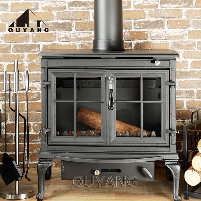 Quyang Large Firewood Stove Mantel Modern Home Real Fire Wood Burning Cast Iron Free Standing ...