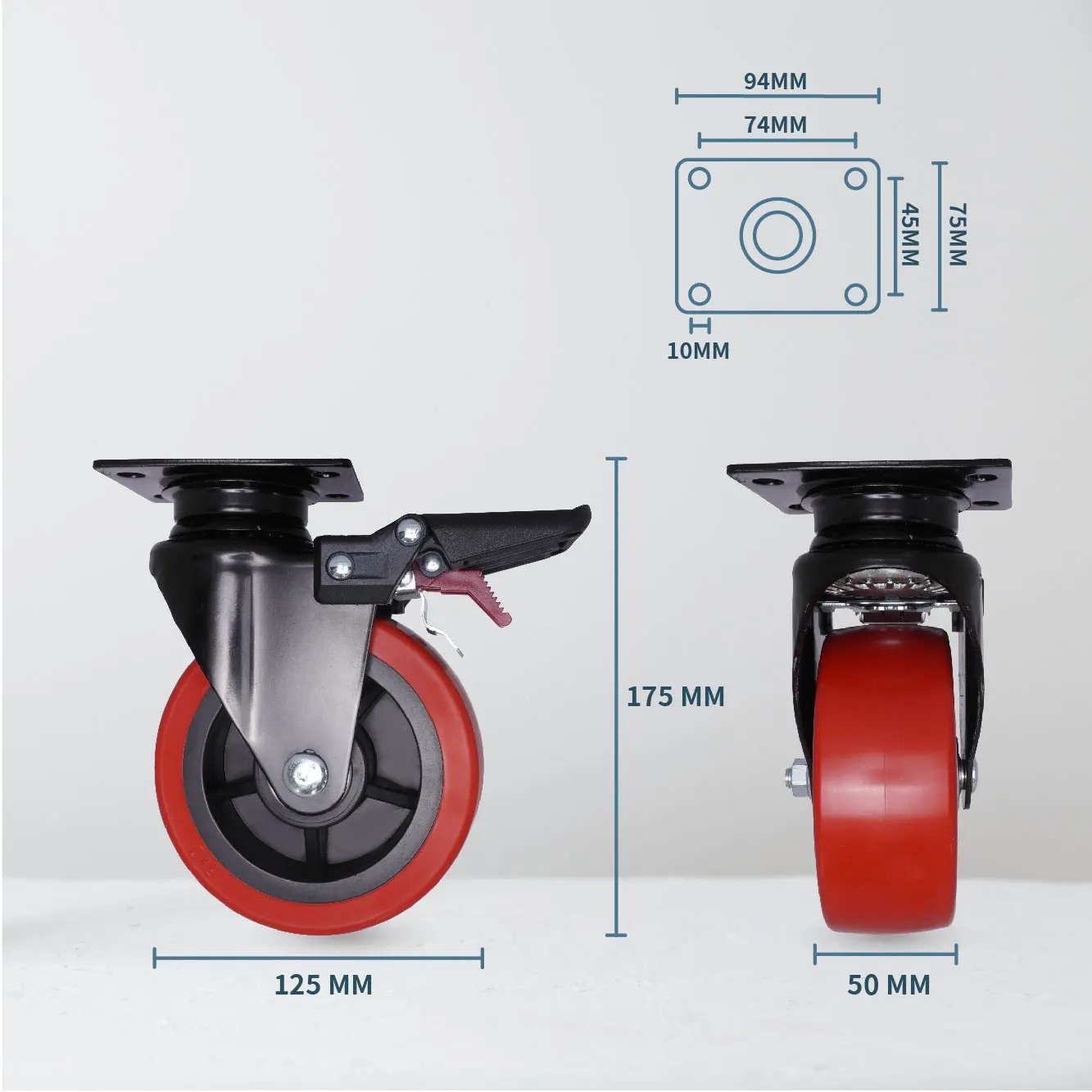 Plate Mounting Industrial Caster Wheels 5 Inch Heavy Duty Red Wheel ...