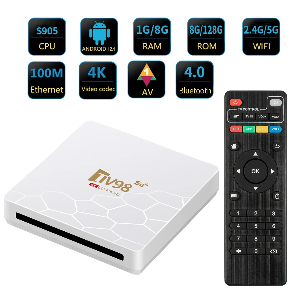 Haoyu Tv98 5g Smart Tv Box Amlogic S905 Chipset 8+128gb 2.4/5g Wifi &bt ...