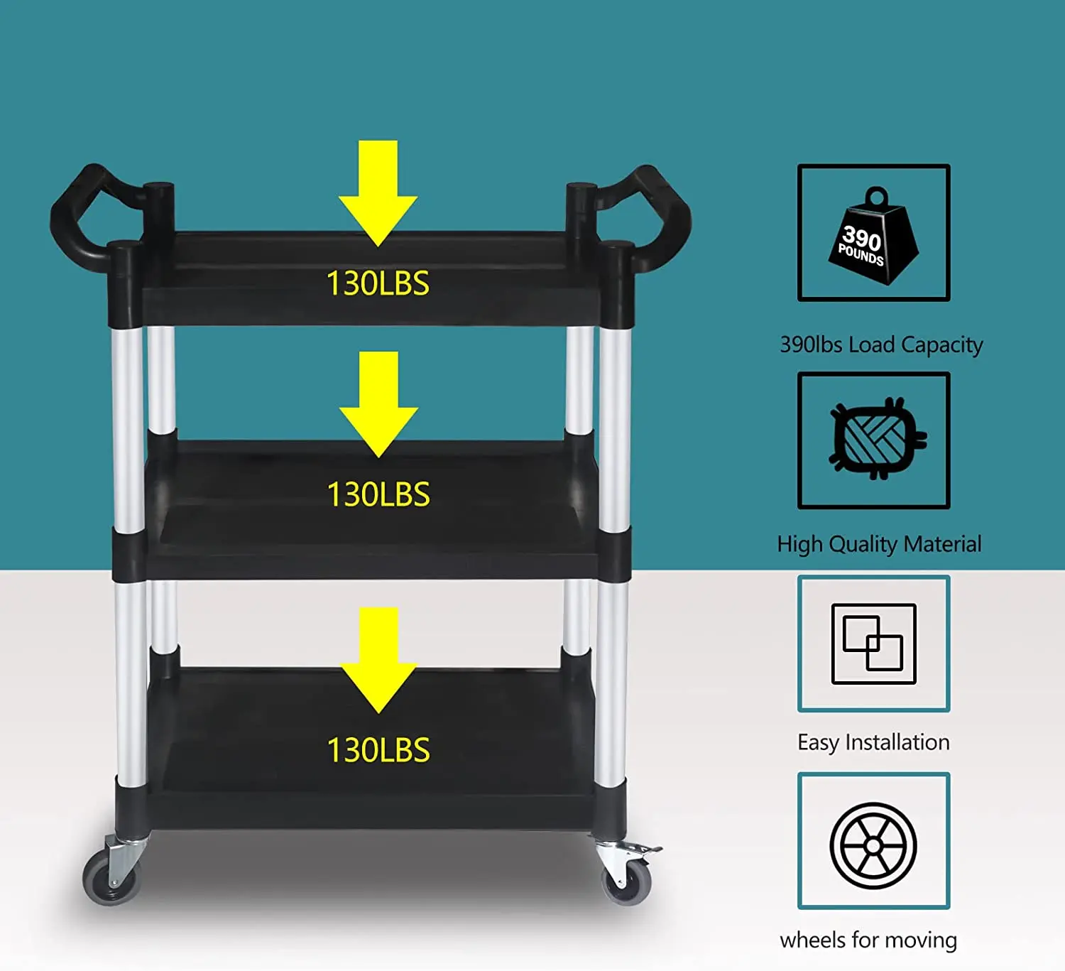 Restaurant Kitchen Plastic Heavy Duty Utility Work Cart 3 Tier Food ...