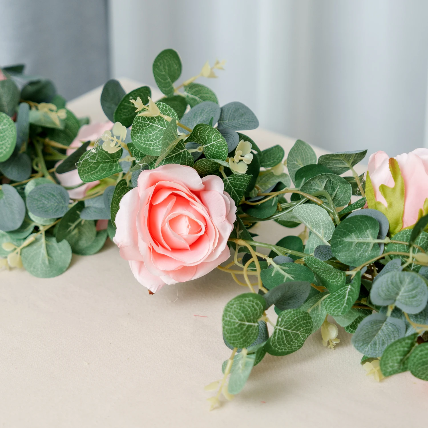 2023 1.8m Two Color Round Leaf Rose Rattan 6 Flowers Pink Vines Wedding ...