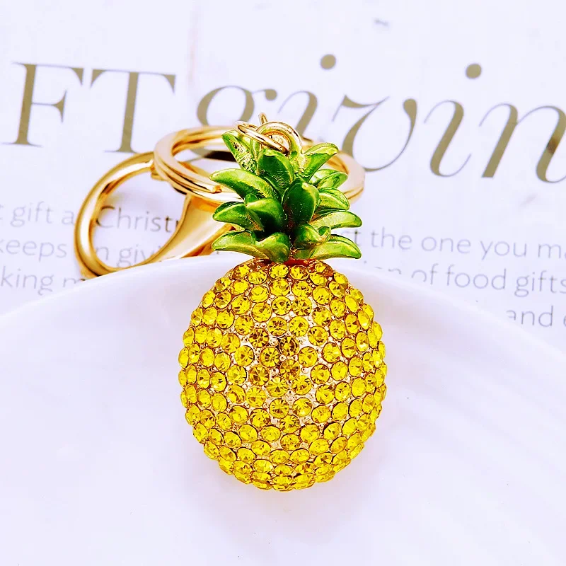 Crystal Bling Rhinestone Keychain - 3D Cubic Dragon Fruit