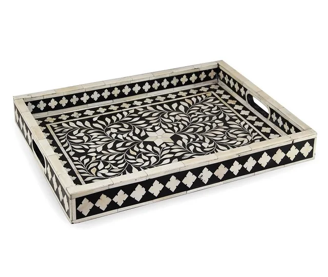 New Design Handcrafted Bone Inlay Serving Tray With Floral Pattern Used ...