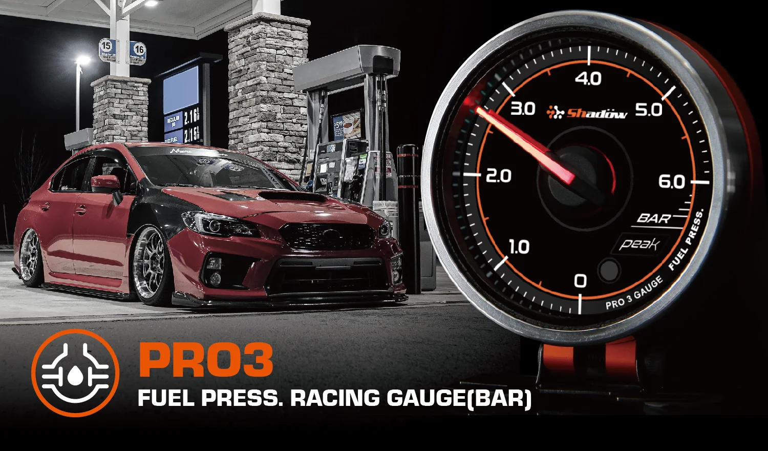 Racing Car Shadow Fuel Pressure Gauge - 2.5 Inch Analog