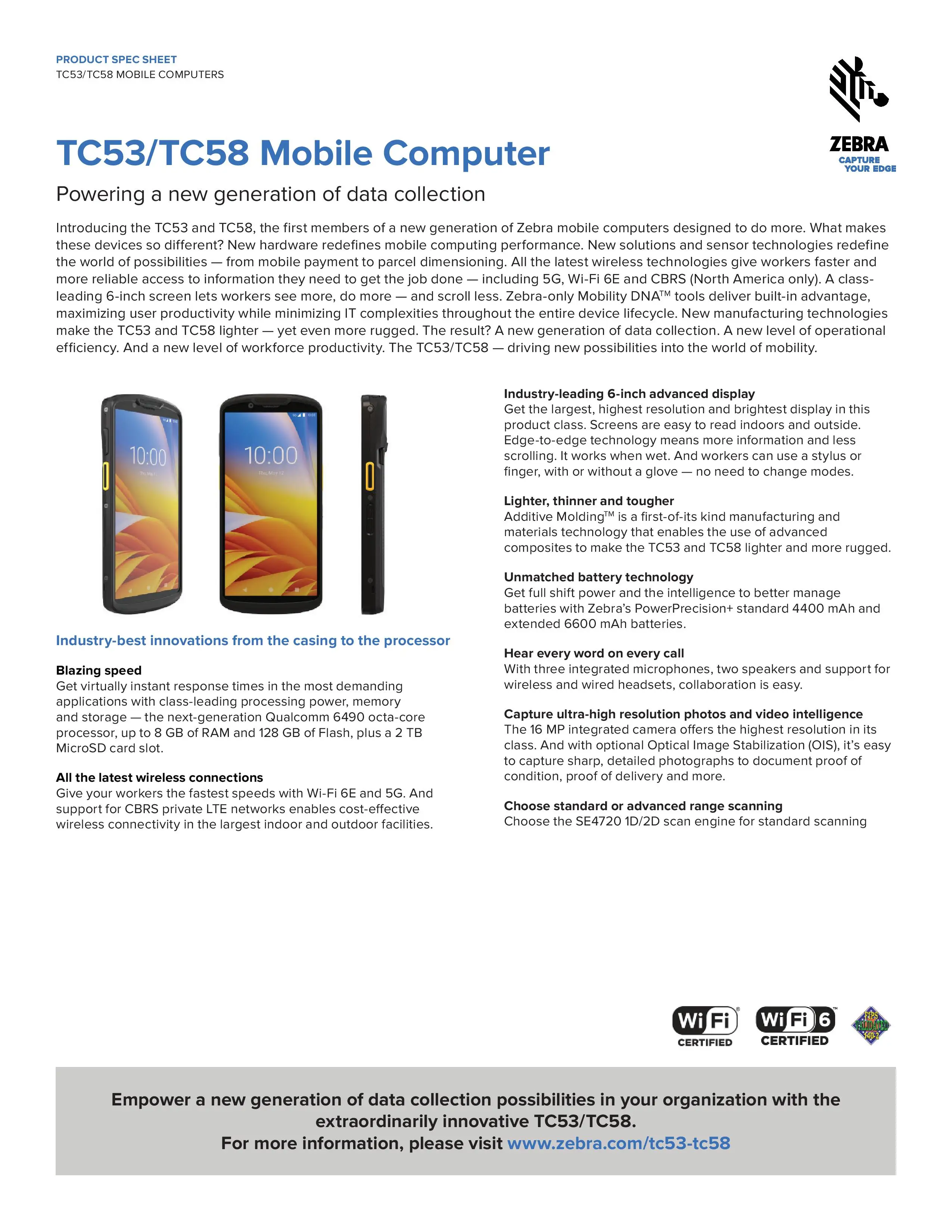 Zebra TC58 - Advanced Handheld Mobile Computer with 5G
