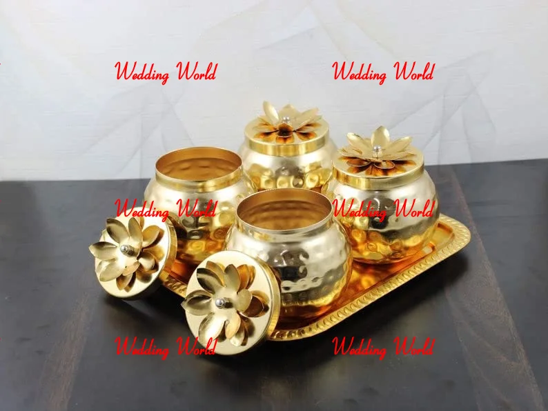 Metal White Candy Jar With Wooden Lid Round Shape Handmade Nut Server ...