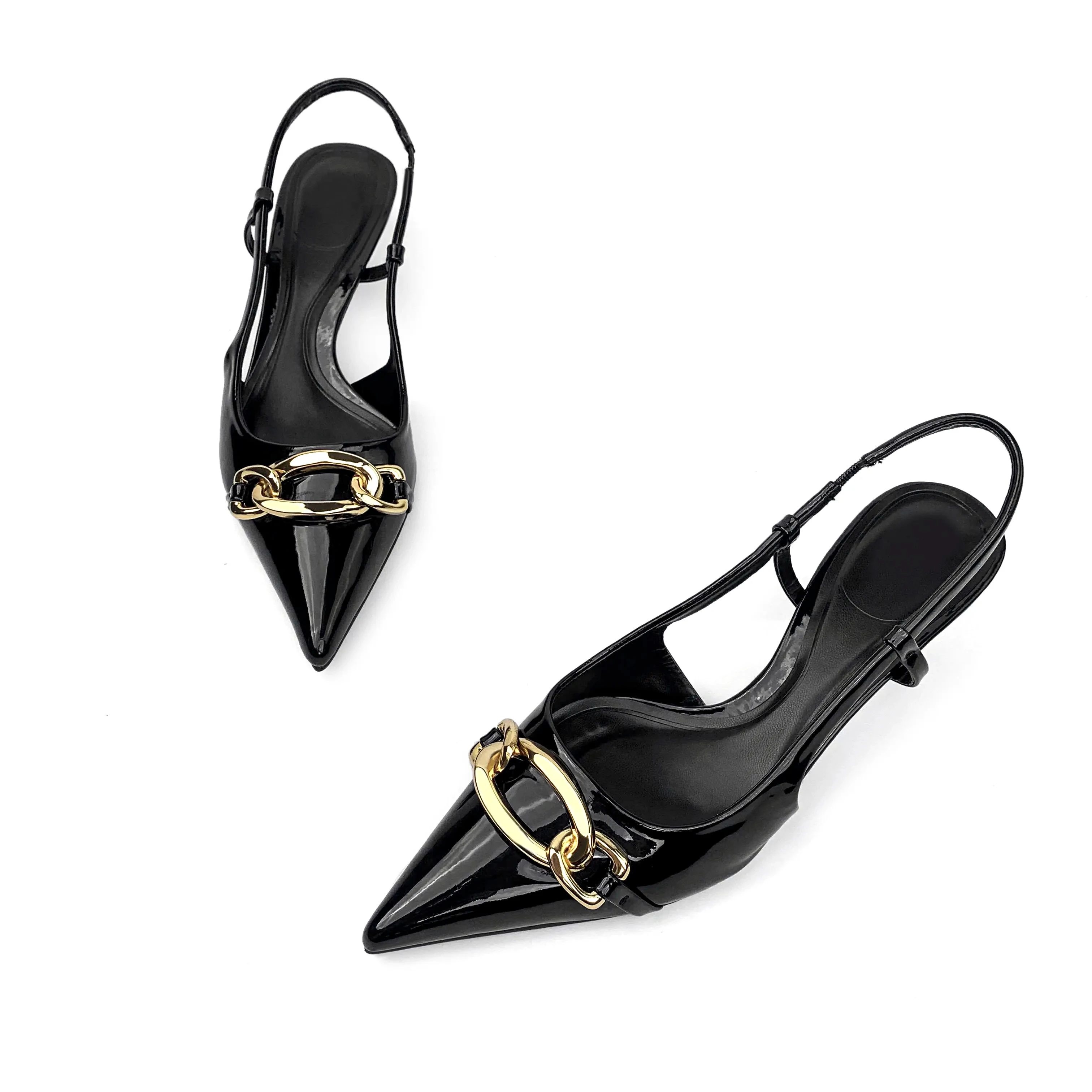 Women's Customized Slim Fit Leather Sandals With Middle Heel And Metal ...