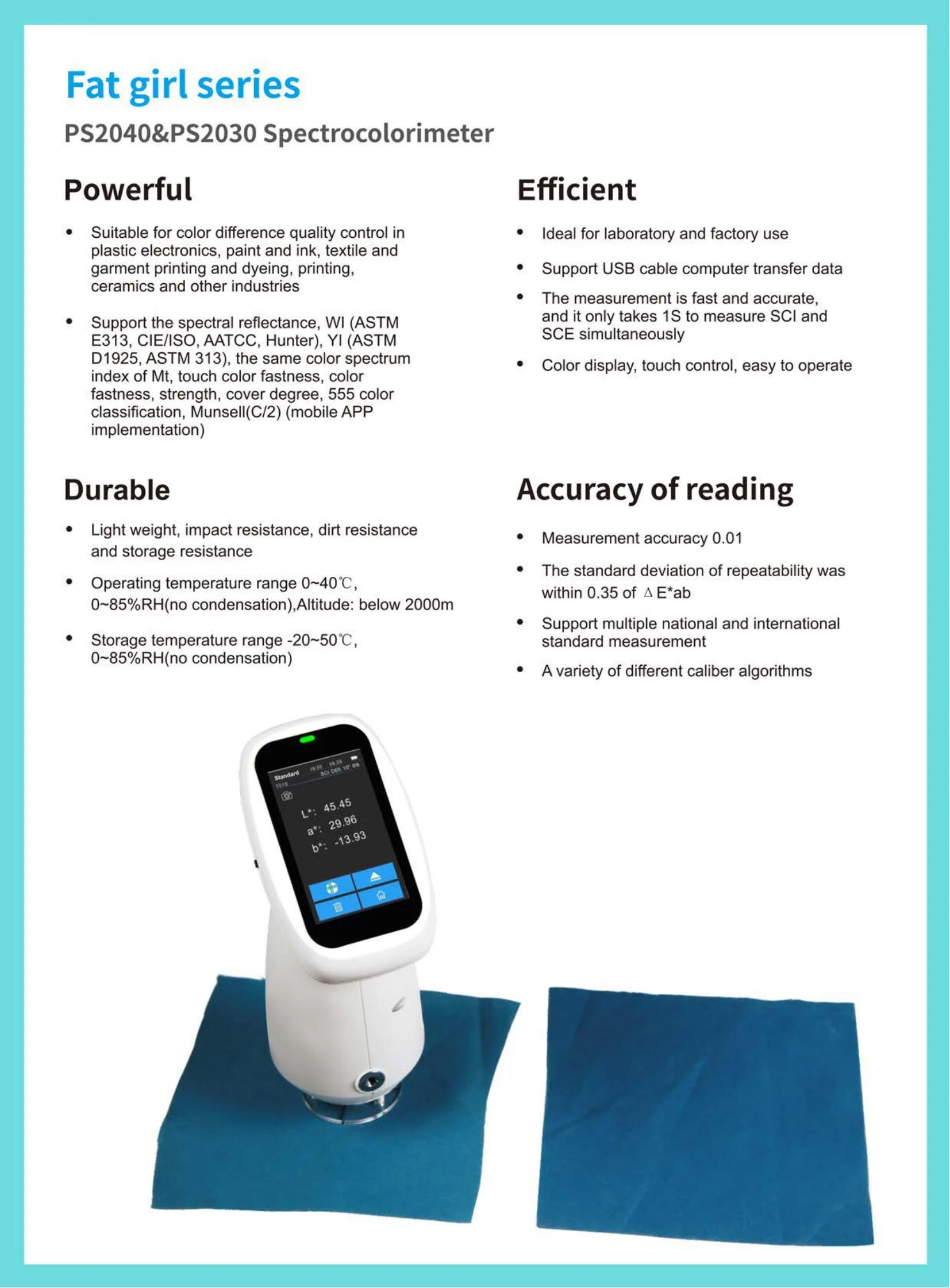 Ps2040 3nh Spectrophotometer Color Measurement Portable Handheld ...