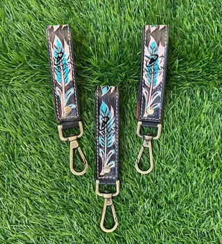 Stylish Hand Carved Tooled Leather Key Chains Embossed Floral Print ...