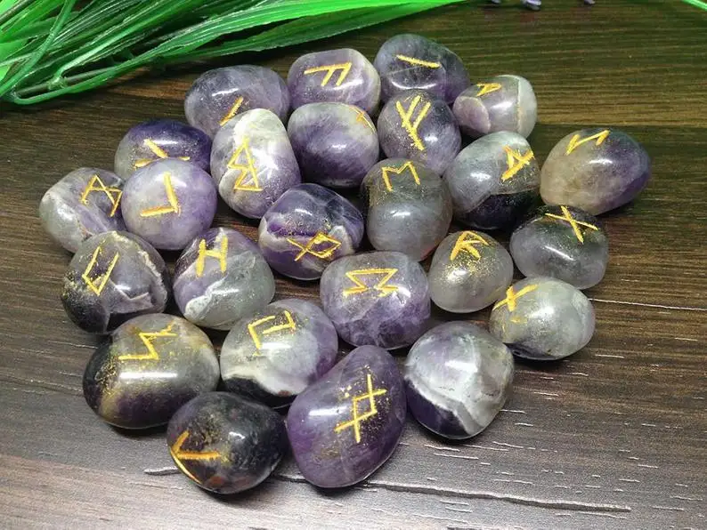 High Quality Amethyst Elder Futhark Rune Set Gemstone Runic Set for ...