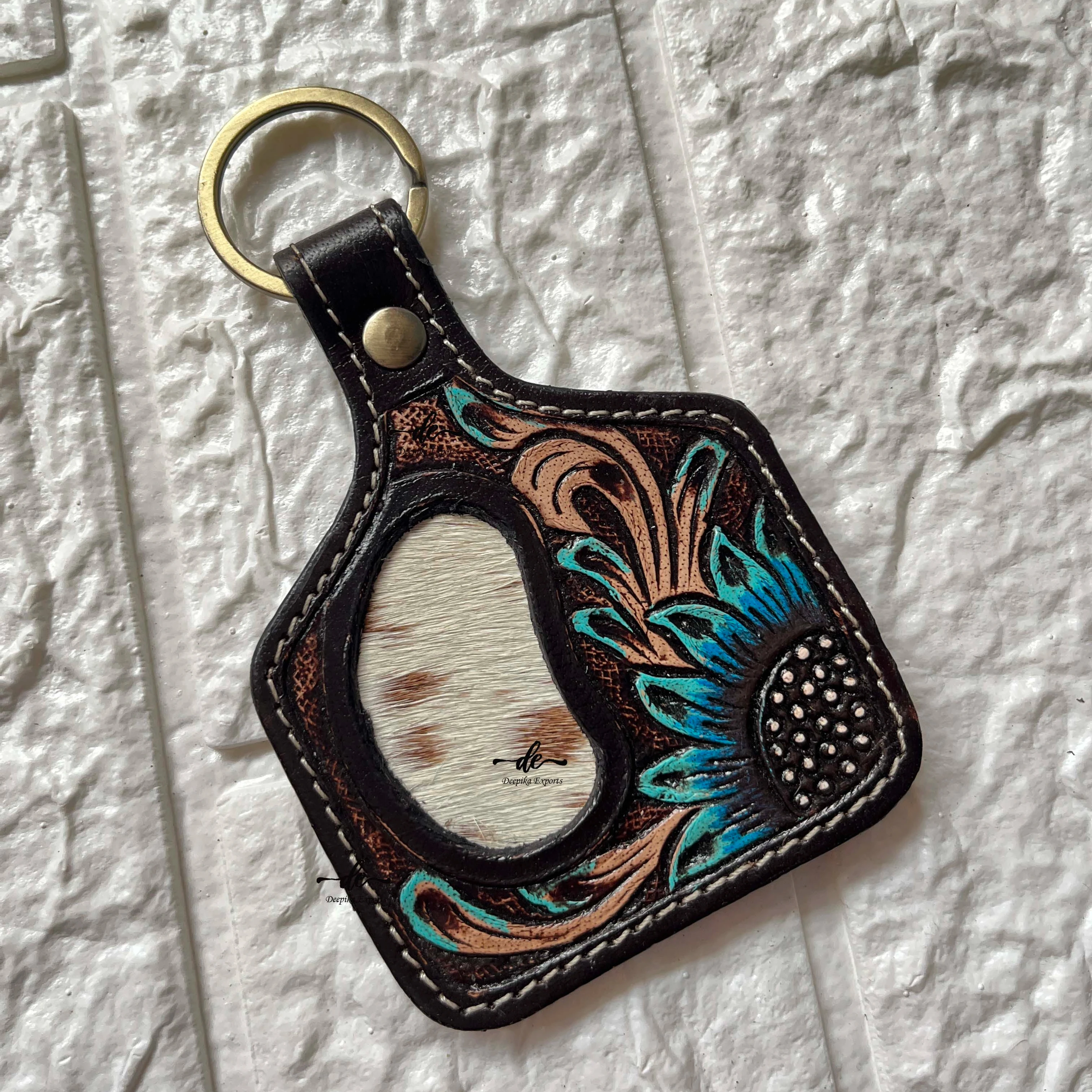 Hand Tooled New Arrival Leather Keychain Real Cowhide Leather Keyrings ...