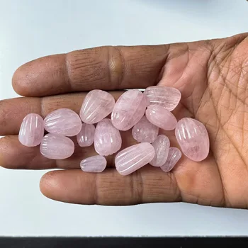 Natural Pink Morganite Stone Melon Carving Tumble Nugget Beads Loose ...