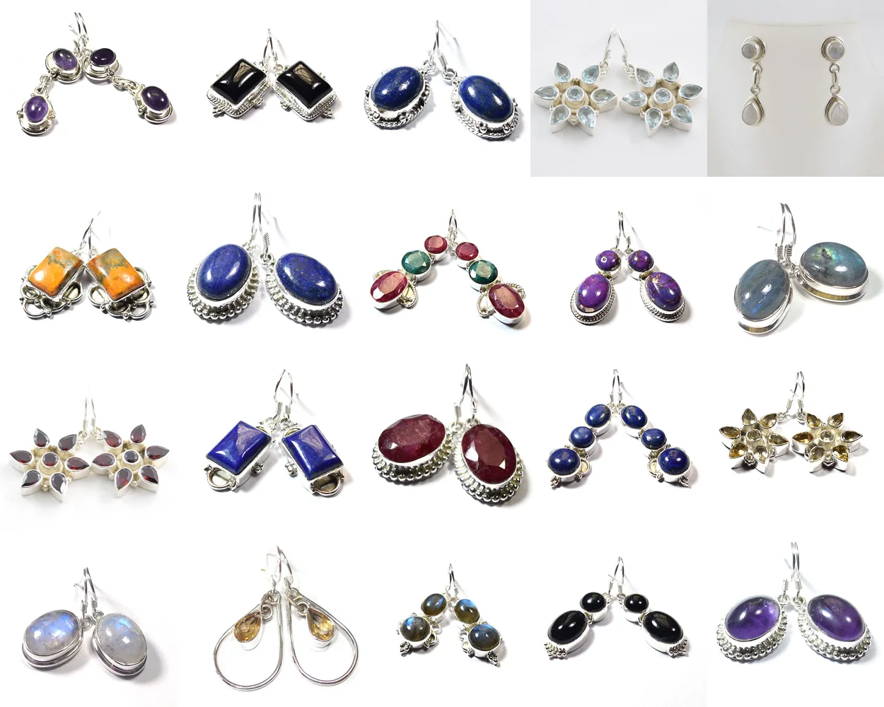 Pure Sterling Silver Handmade Assorted Lot Natural Gemstone Earrings Wholesale Ready Stock ...