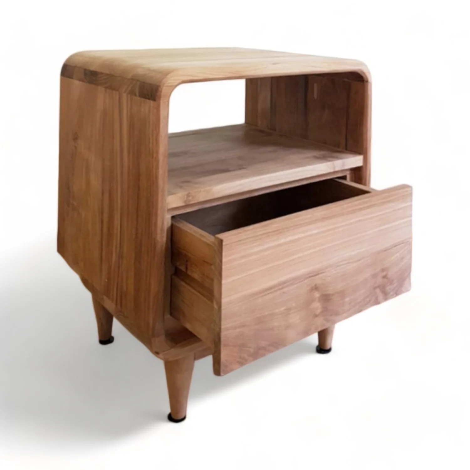 Modern Bedside Cabinet Home Solid Wood Nightstand Natural Teak Wood ...