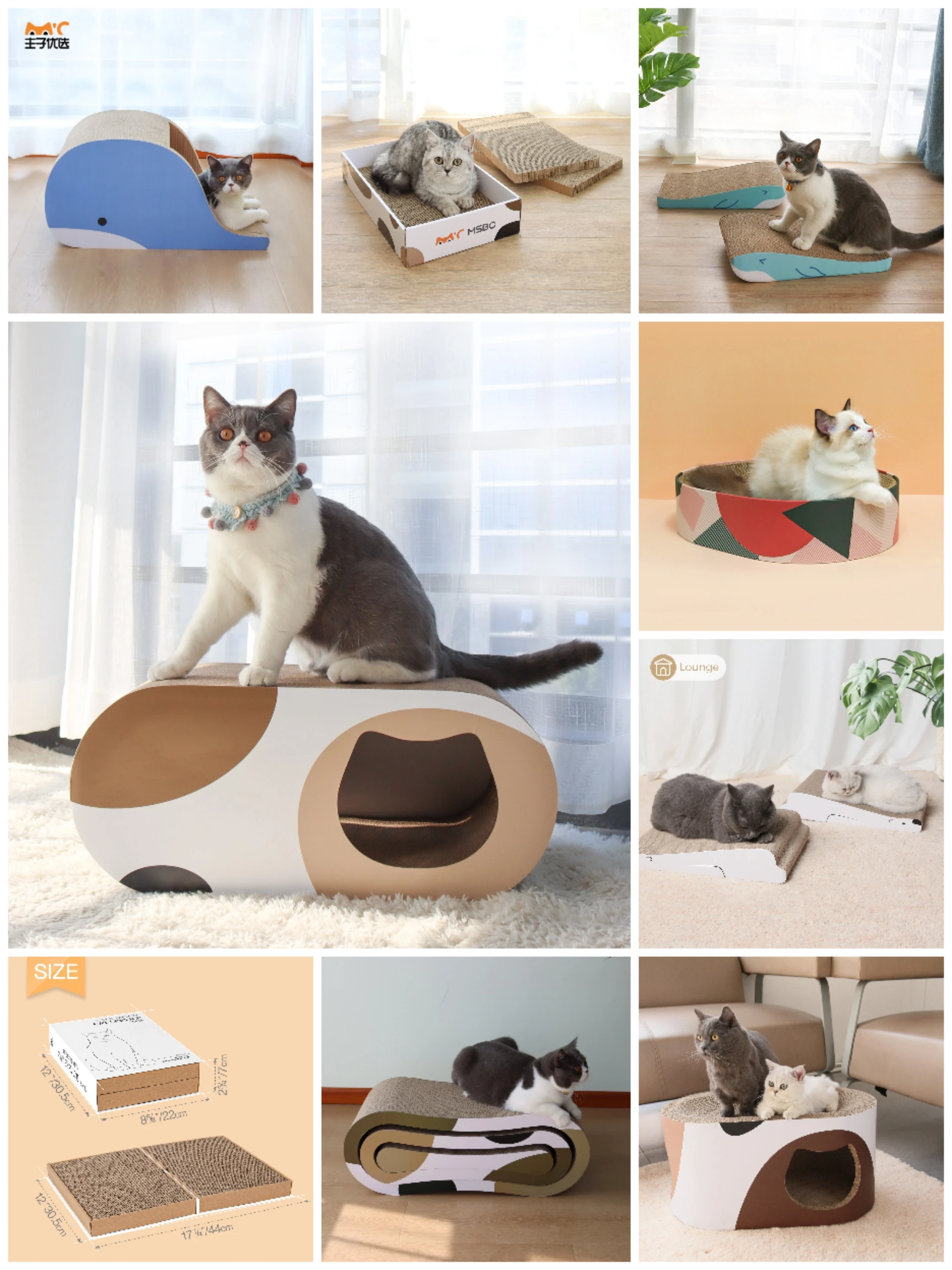 High-density L-shape Cat Scratching Boards Corrugated Paper Pads With ...