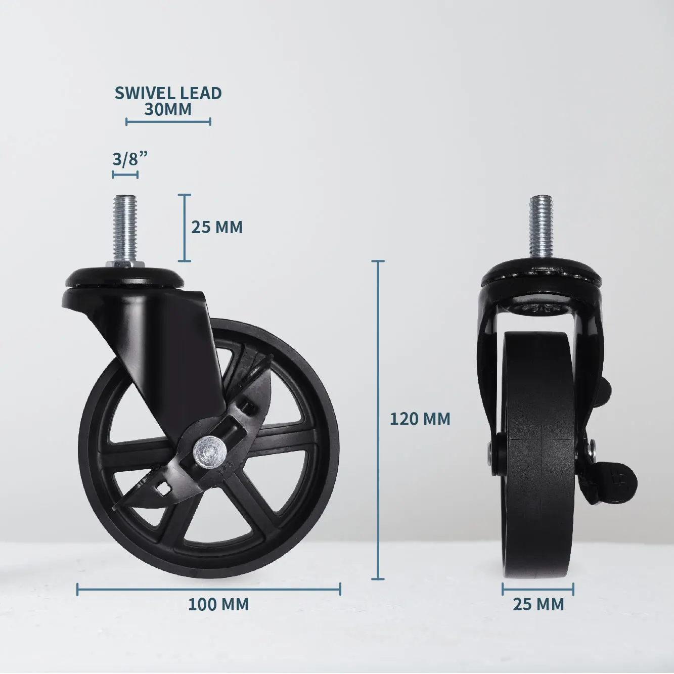 100mm Nylon Wheels 3/8" Stem Casters With Side Lock - Buy 100mm Tpr ...