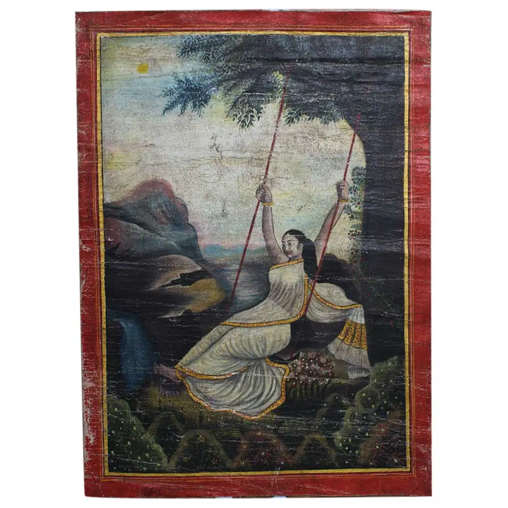 Handmade Modern Indian Mohini or The Temptress On Swing Painting ...