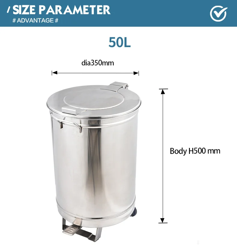 Industrial Stainless Steel Outdoor 100L Round Garbage Bin Trash Can for ...