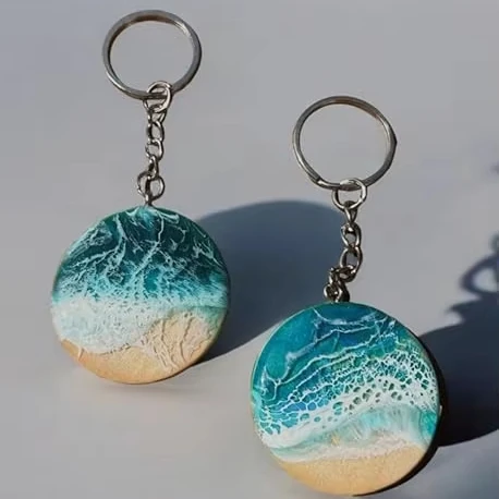 Wood Resin Keyring Make Own Logo Blue Epoxy Resin Keychain Charms ...
