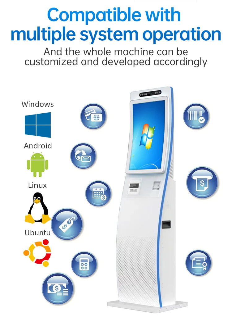 21.5\" Self-Kiosk Floor Stand Touch Screen Terminal Queue Management ...