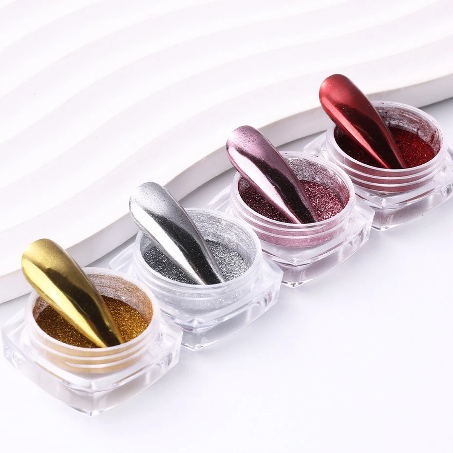 4 Colors Metal Mirror Effect Nail Art Pigment Powder Fine Glitter Nail ...