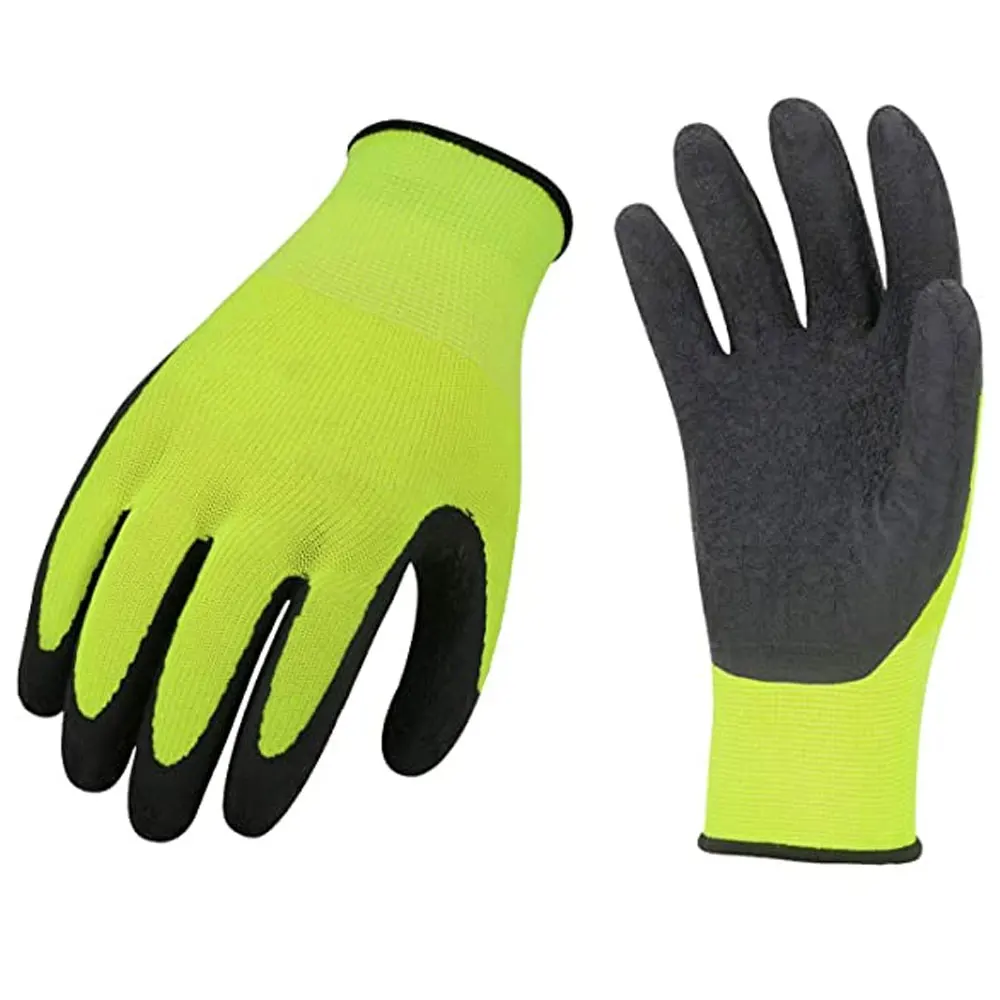 Latex Rubber Coated Gardening And Work Gloves High-vis Water Resistant ...