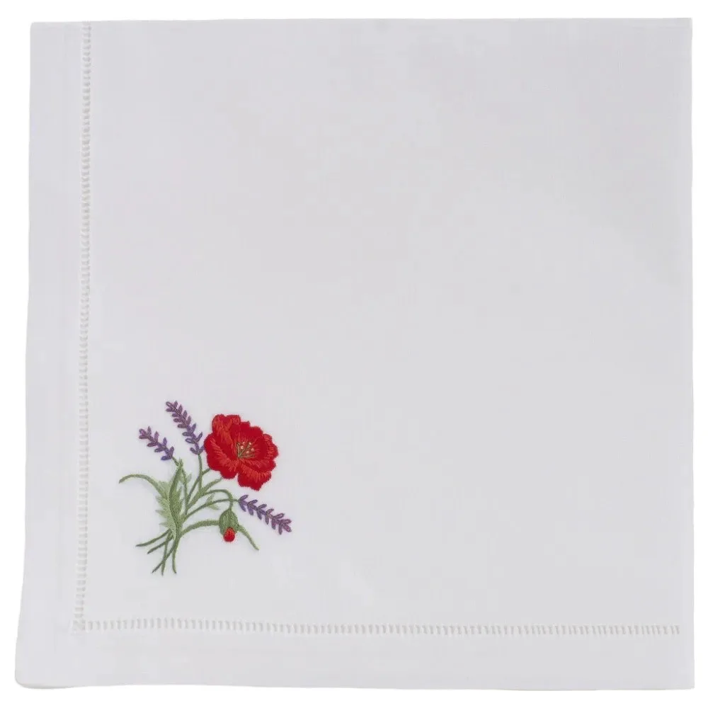 Custom Wholesale Hemstitch Table Napkin Beautiful Flower Design 100% ...