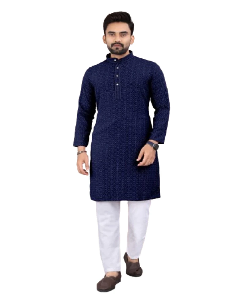 Mens traditional festival wear rayon cotton sequence chiefly work kurta ...
