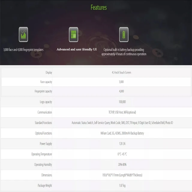 Uface800 - Advanced Time, Fingerprint, and Face Recognition