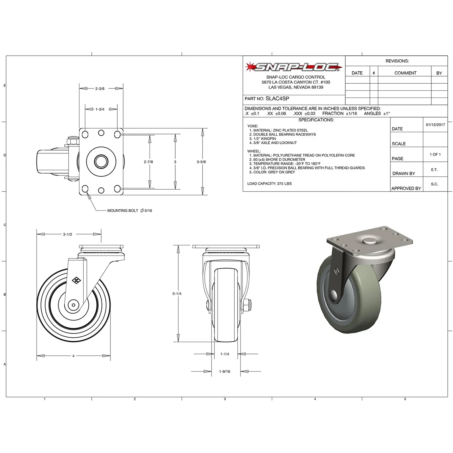 Factory Direct Sale Snap-loc 375 Lb Caster 4 Inch Industrial Strength ...