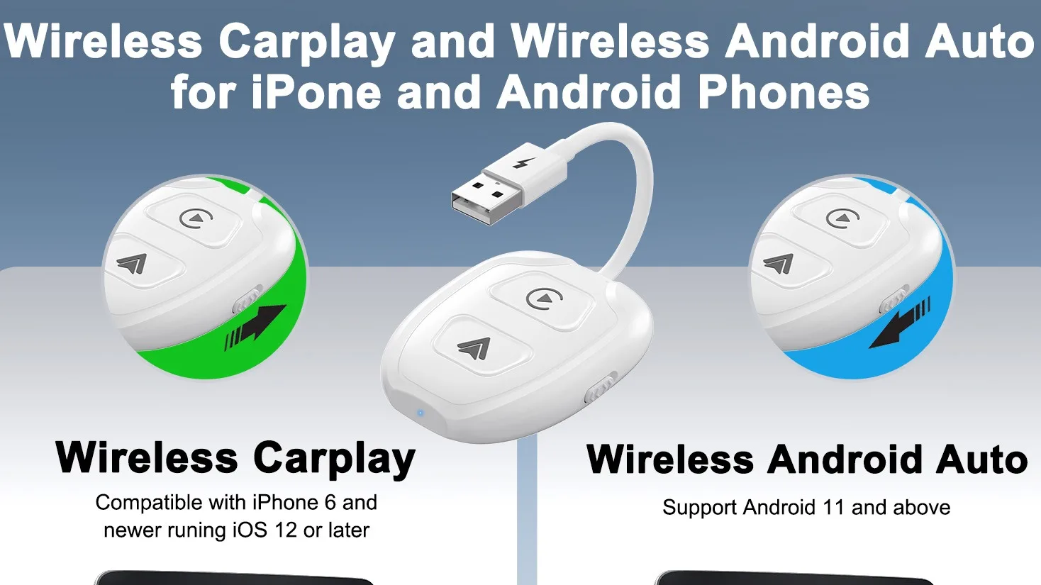Portable Wireless Carplay Android Dongle Adapter Wired To Wireless ...