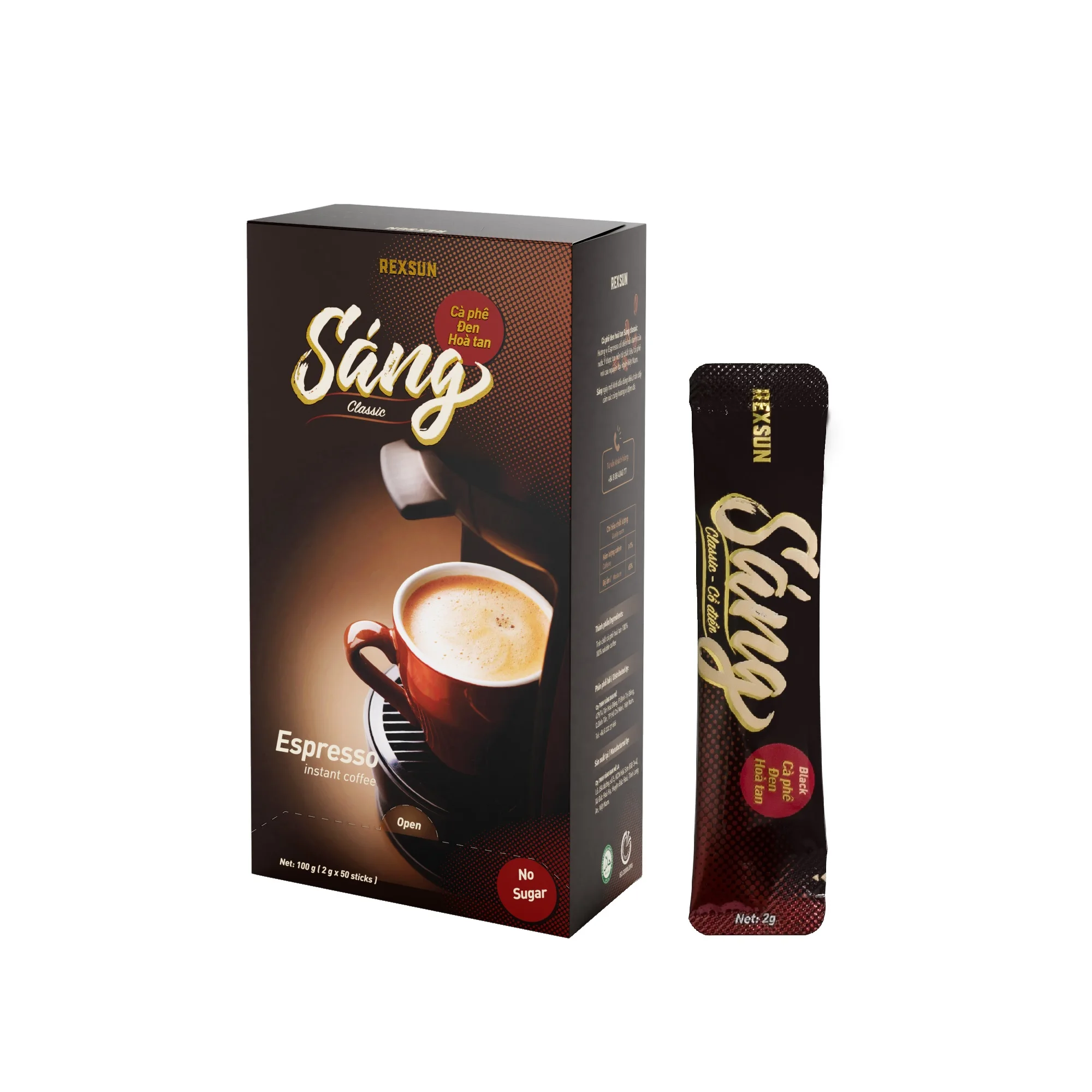 Unsweetened Instant Black Coffee Powder Sang Espresso 50 Sachets X 2g ...