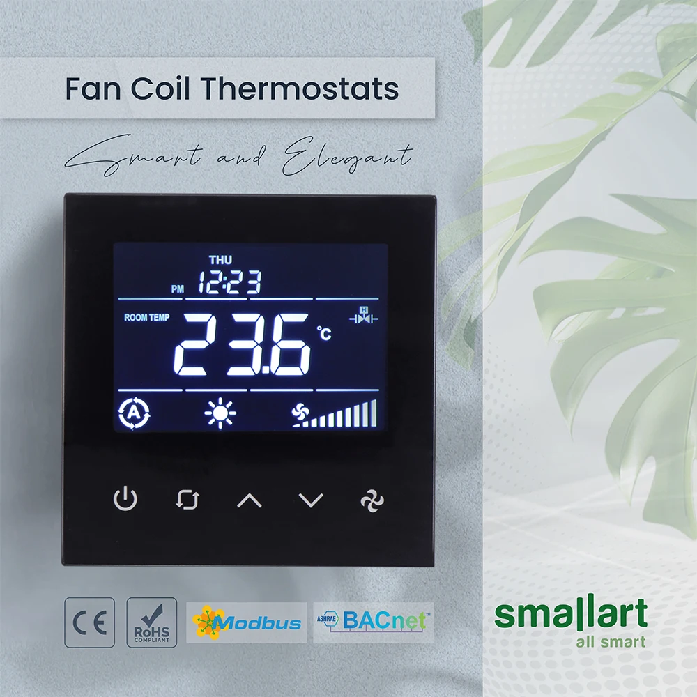 T3045 Smart Touch EC Fan Coil Thermostat 220V AC Modbus RTU Black on ...