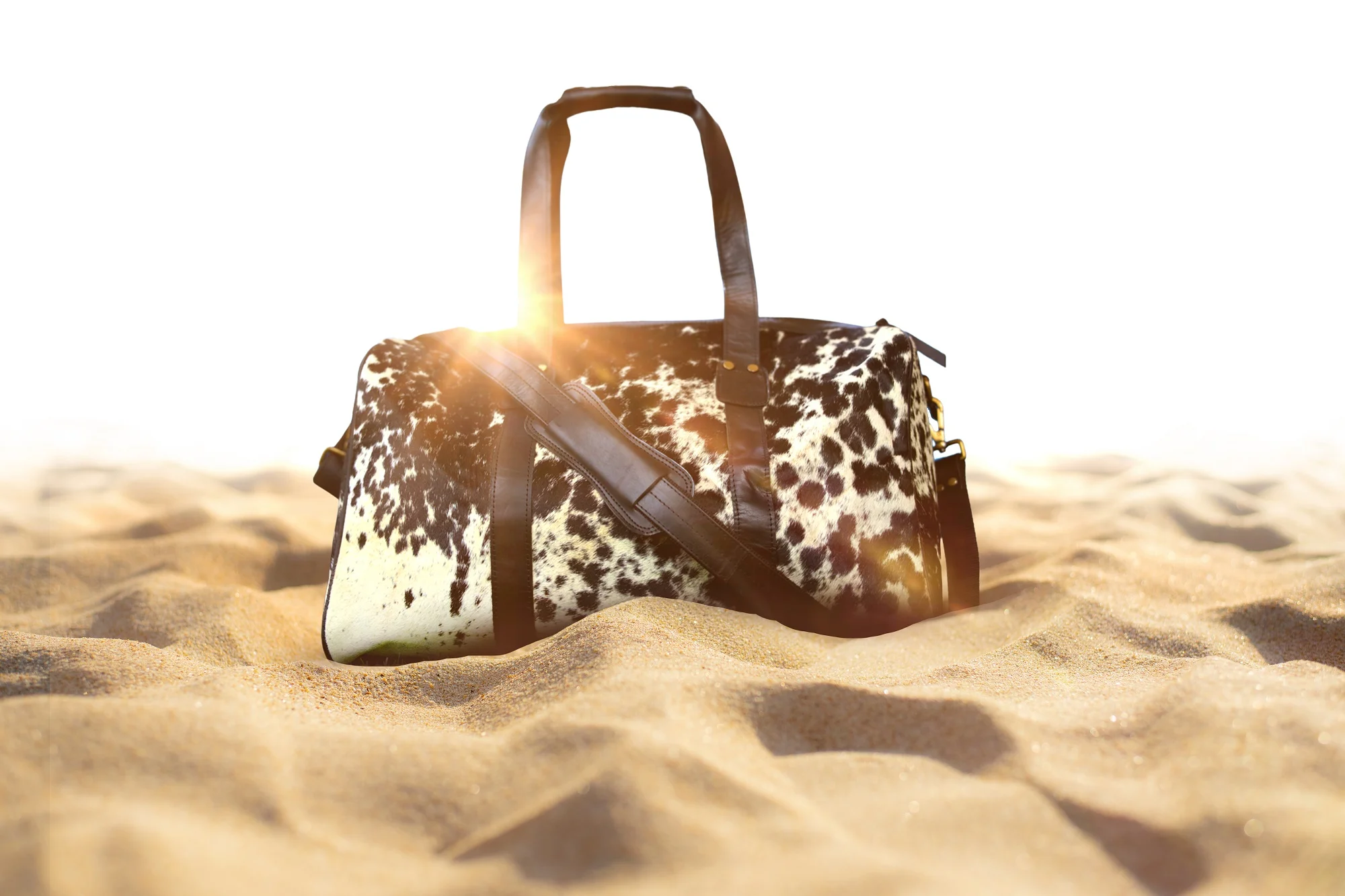 Real Handmade Cowhide Duffle Bag Natural Fur Animal Print Weekend ...