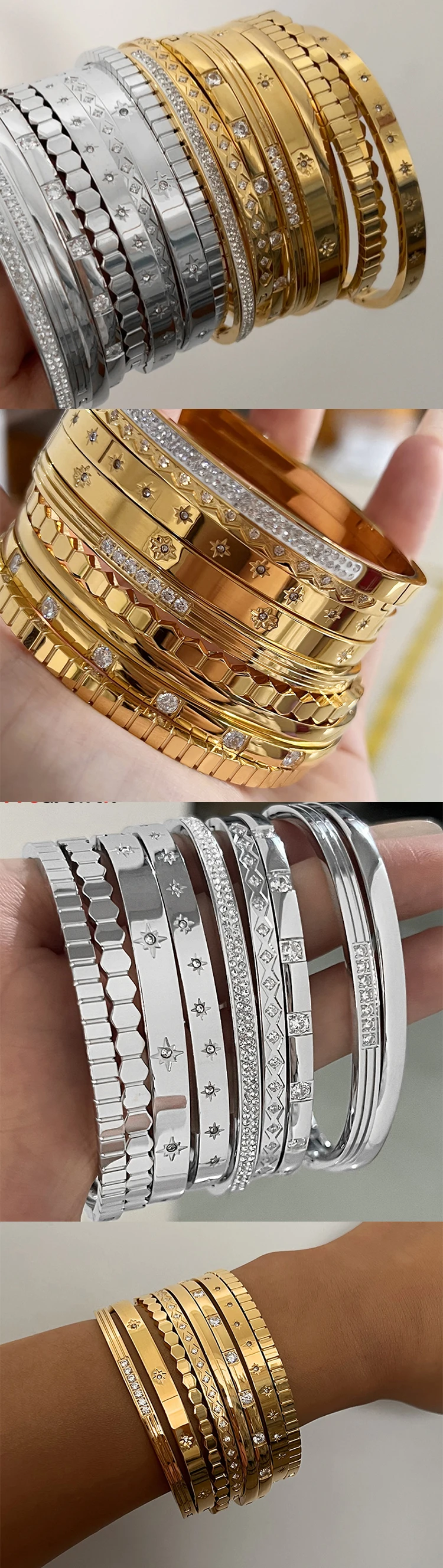 Trendy Bangle Stainless Steel North Star Zircon Inlaid Cuff Bracelet ...