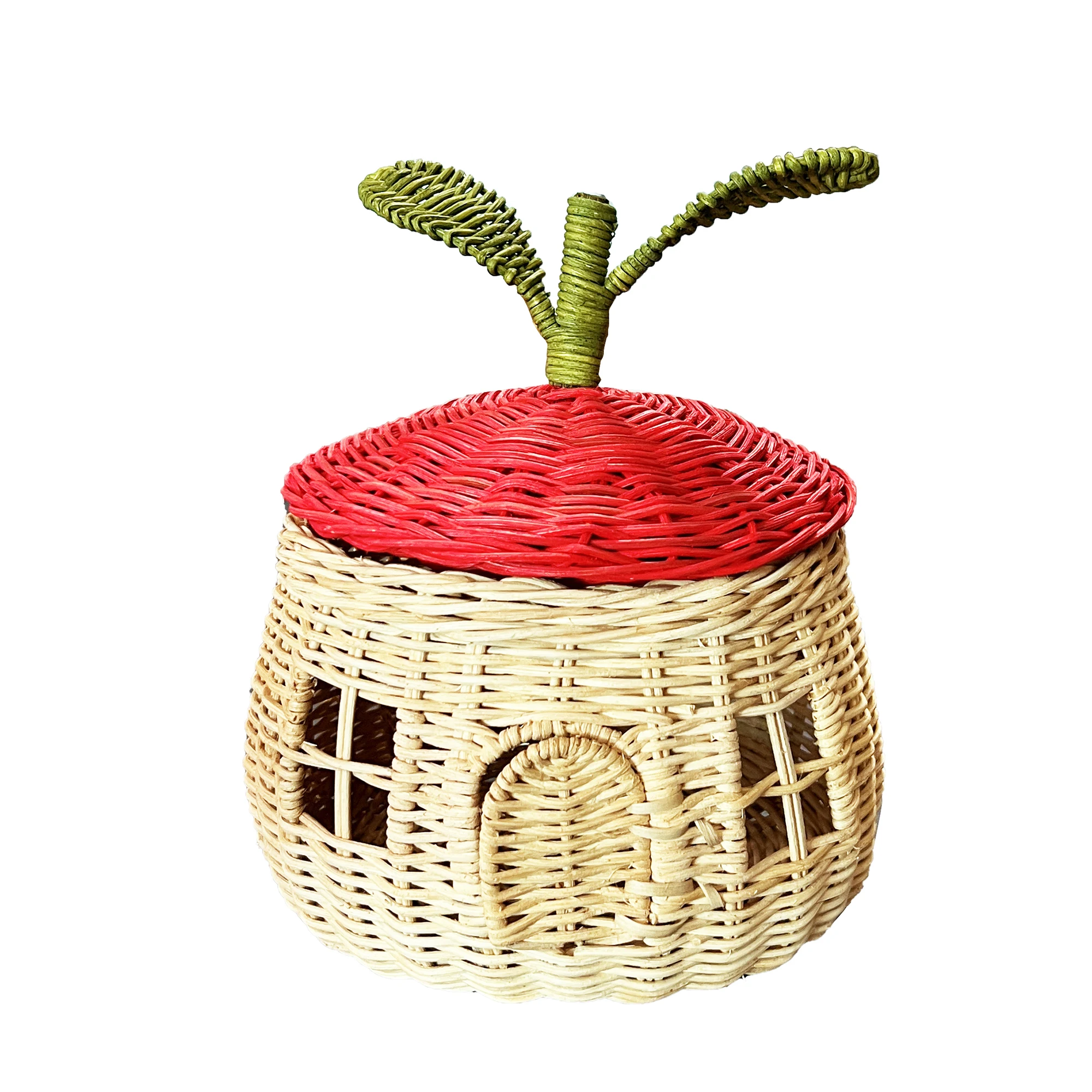 Handmade Woven Rattan House Shaped Basket Cute Desktop Storage Ornament ...