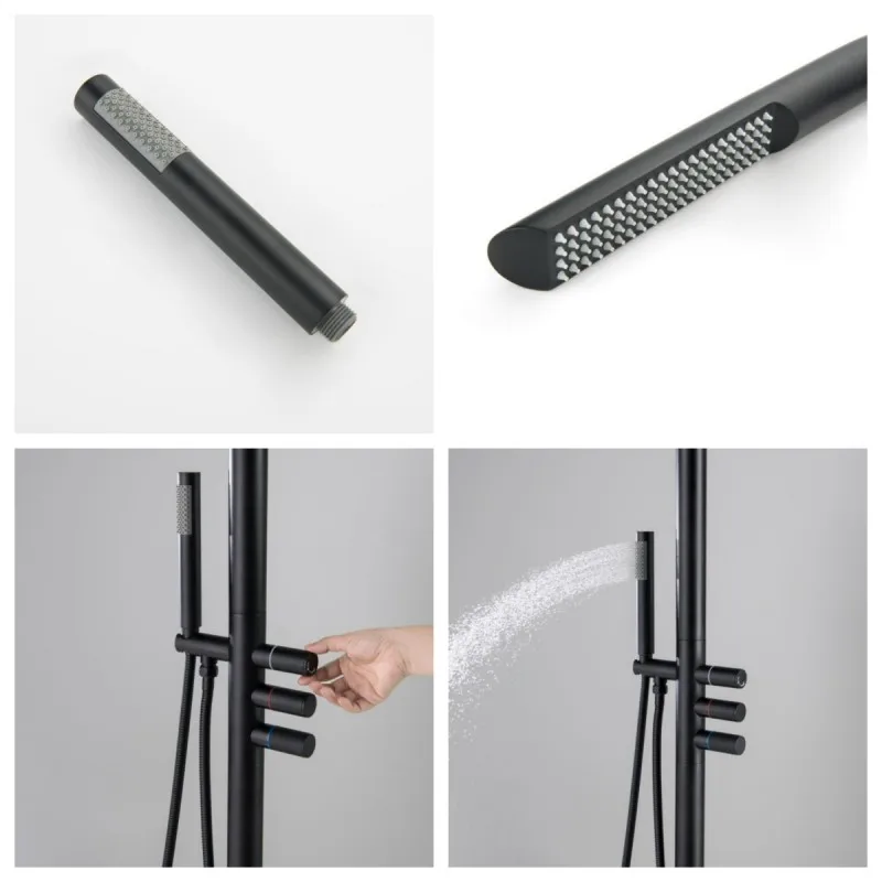 Black Outdoor Pool Shower Mixer Kit Free Standing Outdoor Shower Faucet ...