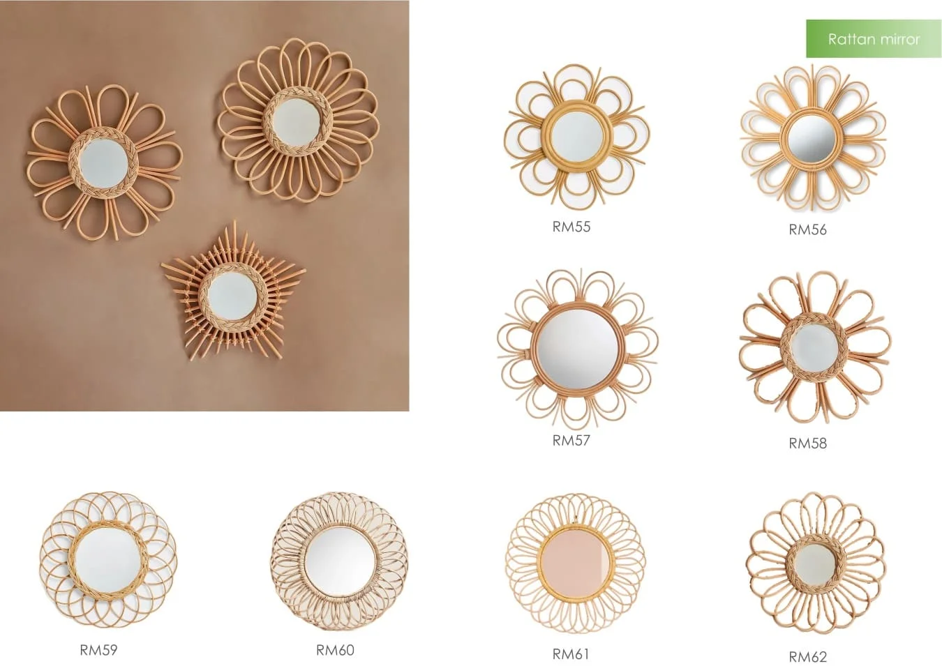 Hanging Wall Decor Rattan Mirrors Frames Wholesale Decoration Bamboo ...