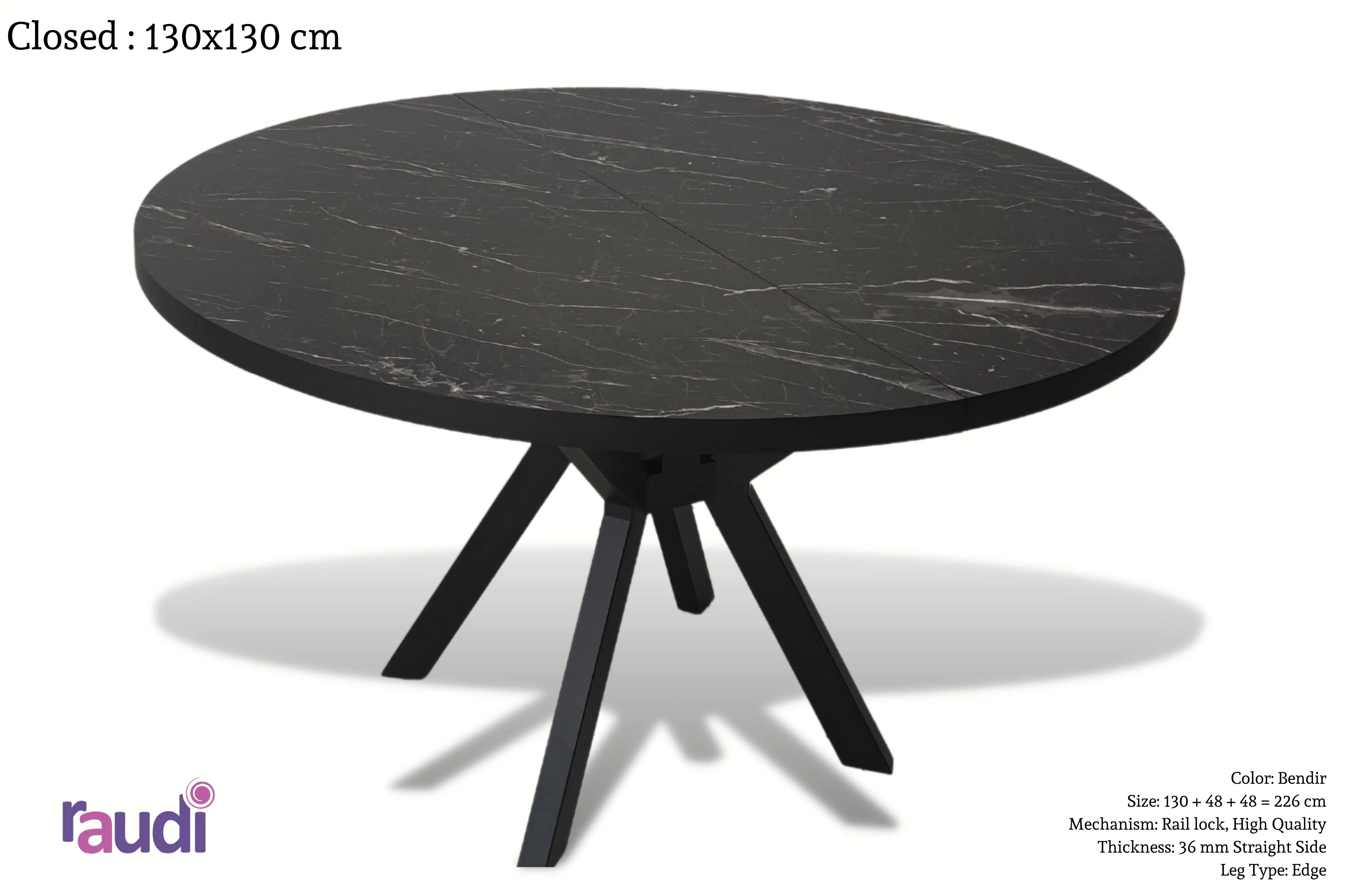 Round Dining Table With 2 Extension Metal Legs Concrete Matt Pattern ...