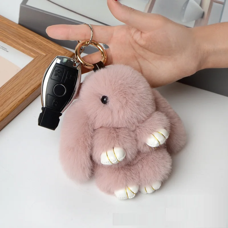 HOT 18cm Bunny Doll Keychain Soft Faux Fur Pom Pom Fluffy Plush Pendant ...