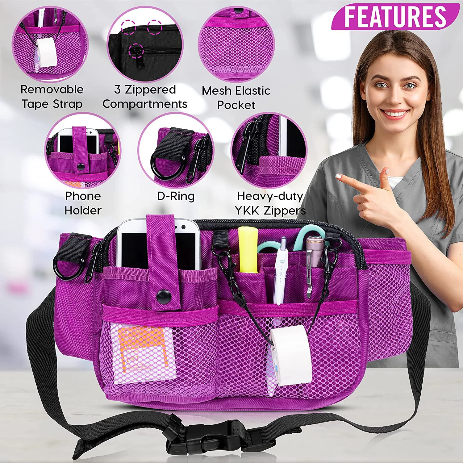Custom Medical Organizer Belt Nurse Fanny Pack With Multi-compartment ...