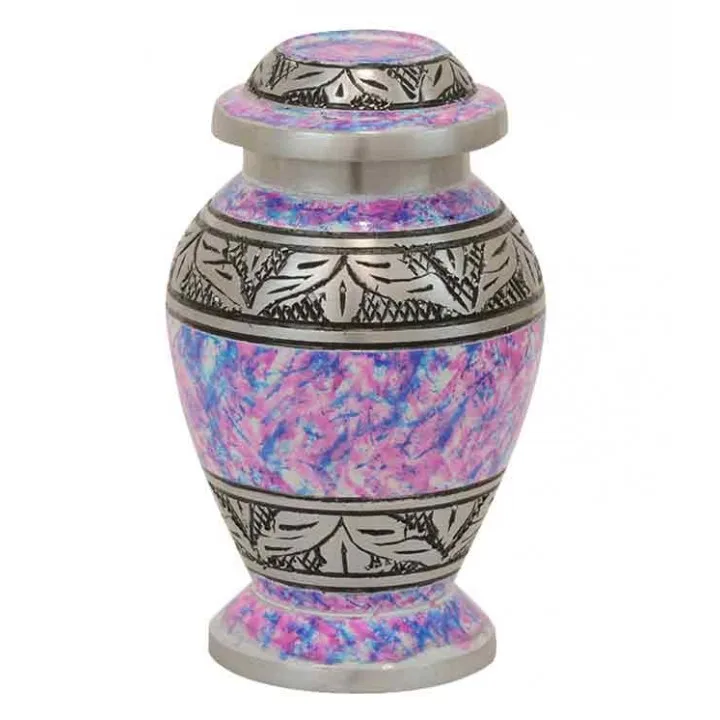 Engraved Memorial Keepsake Mini Cremation Urn Decorated Metal Funeral ...