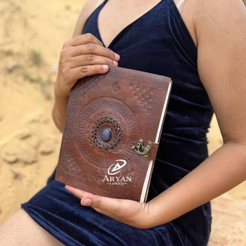 New Real Hand Tooled Leather Clasp Lock Journals With Semi Precious ...
