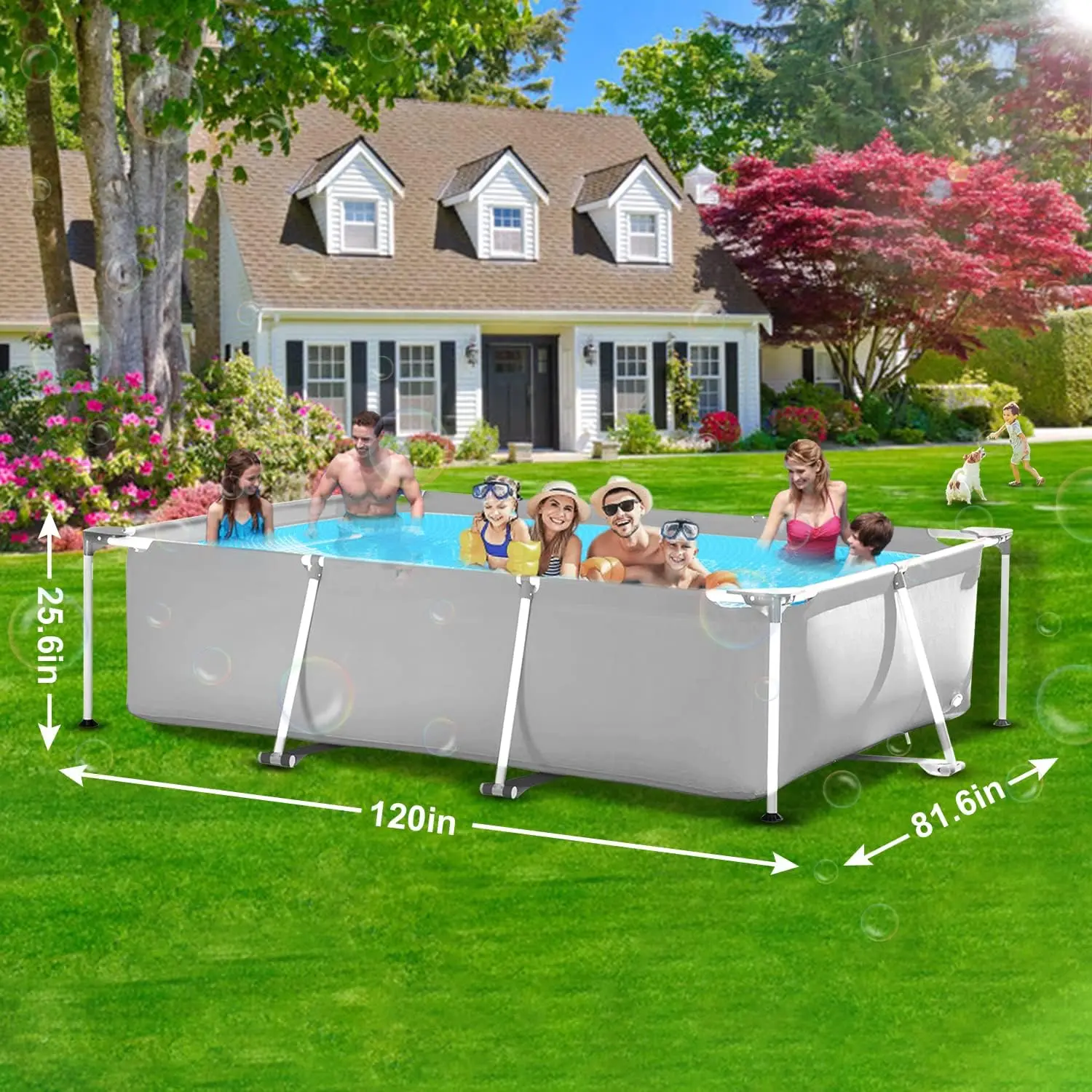 Outdoor Rectangular Metal Frame Swimming Pool Inflatable Water Pool ...