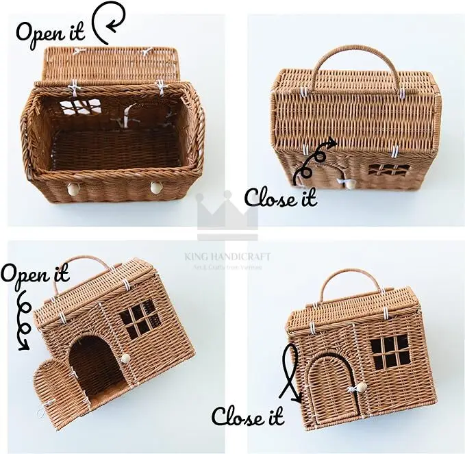 Rool Rattan House Shaped Basket - Boho Dollhouse Gift