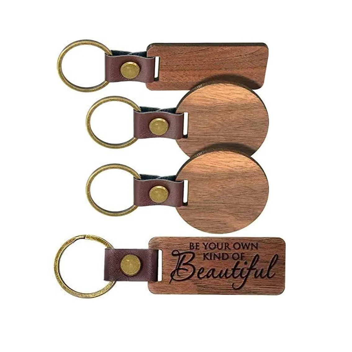 Custom Shape Keychain Wood Engraving Logo Wooden Keyring Blank Leather ...