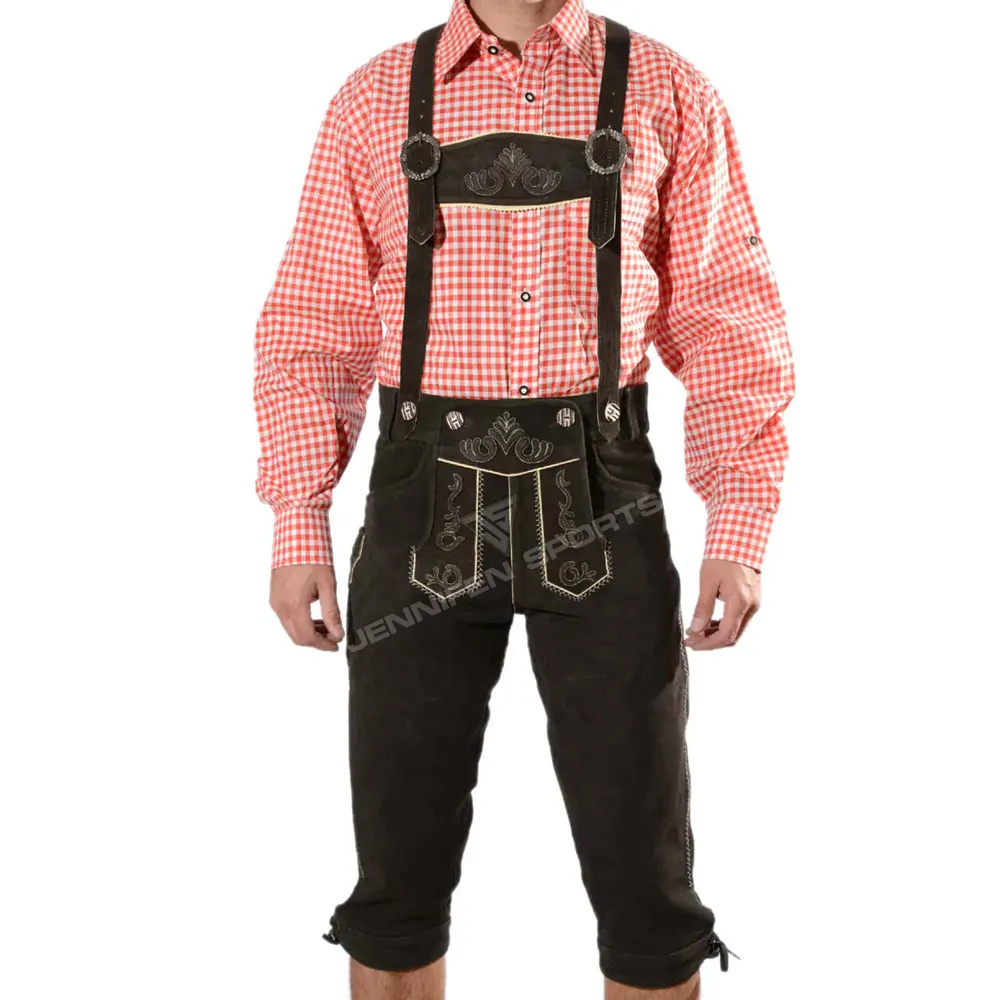 Bavarian Genuine Cowhide Suede Leather Mens Lederhosen Under Knee With
