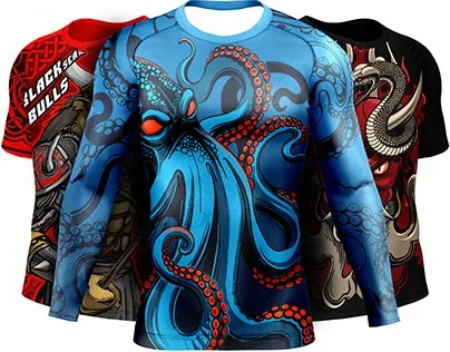 Custom printed rash guard mma shorts muay thai shorts mens sportswear ...