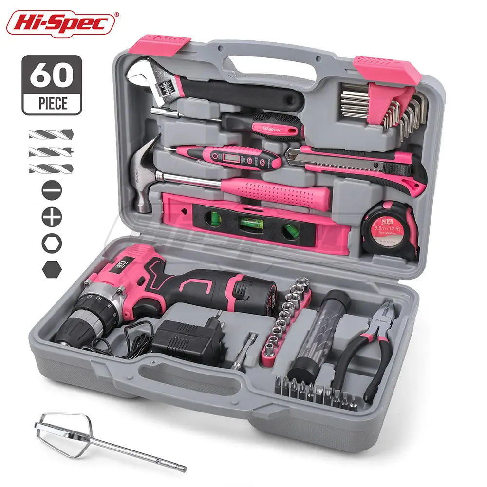 60-piece Psc High Quality Pink Tools Set Box Tool Kit Sets Toolbox With Includes Electric Drill ...