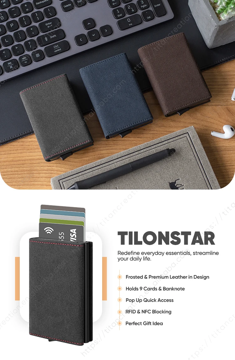 TILONSTAR TVC203a Alcantara Leather ID Card Holder Rfid Blocking Pop up ...